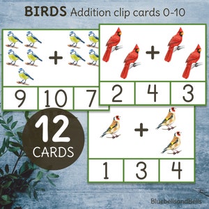 Birds Count and Clip Cards Addition 1-10. Montessori Spring Printable ...