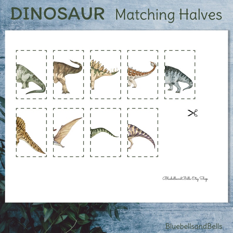 Dinosaur Puzzle Printable. Halves Matching Activity for - Etsy