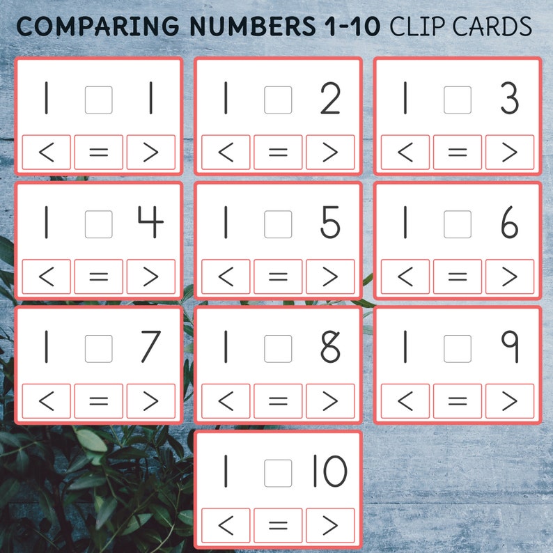 Comparing Numbers 1-10 Clip Cards. More Than Less Than Preschool and ...