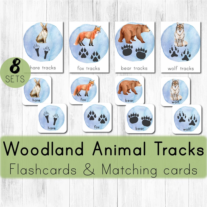Winter woodland animal tracks flashcards. Montessori winter | Etsy