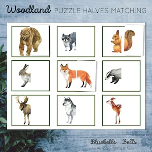 Woodland Animals Puzzle Printable. Montessori Halves Matching Activity ...