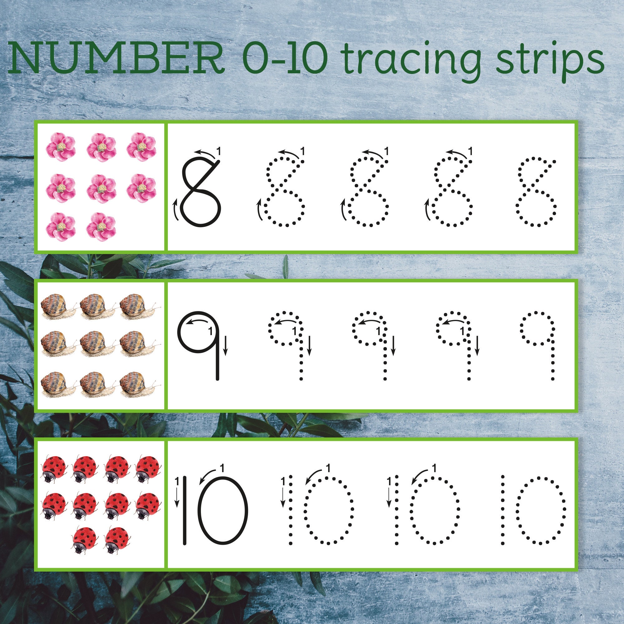 Spring Printable Number Tracing Strips. Spring Preschool and | Etsy