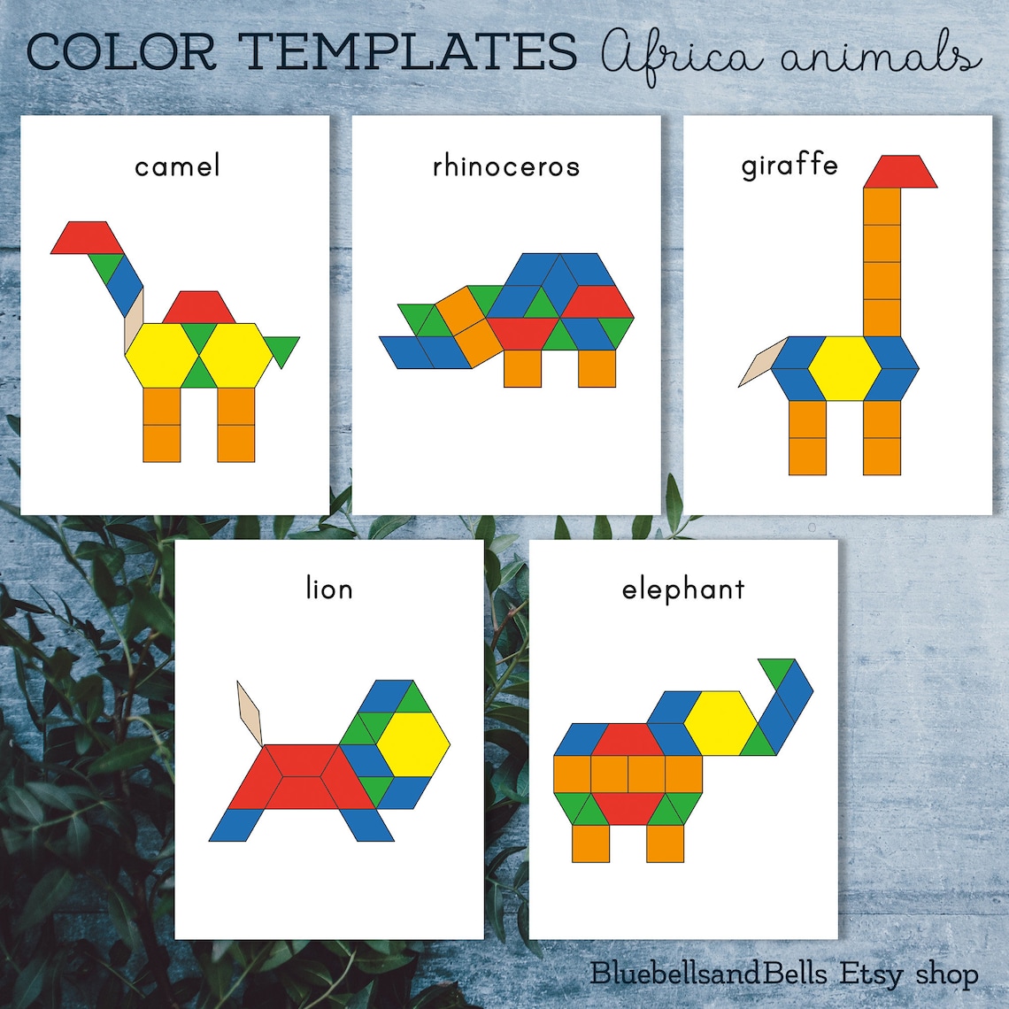 Africa Animals Pattern Blocks Templates. Wild Animals Toddler - Etsy