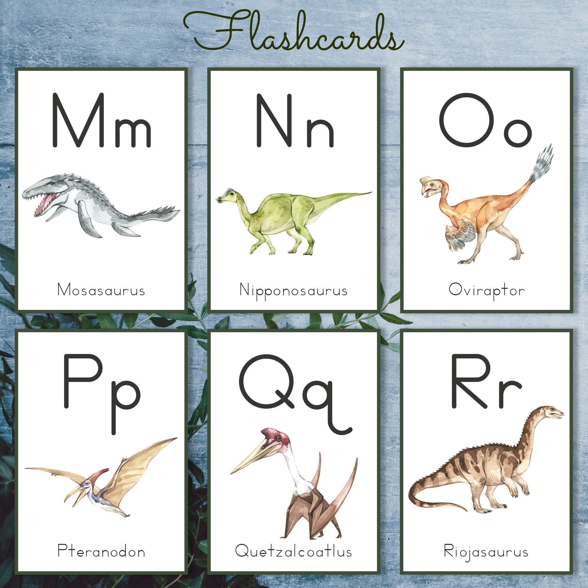 Dinosaur Alphabet Flashcards. Watercolor Letter Cards. Kids - Etsy ...