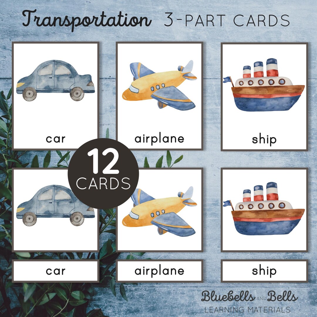 Vehicles Montessori Printable 3 Part Cards. Toddler Transportation ...