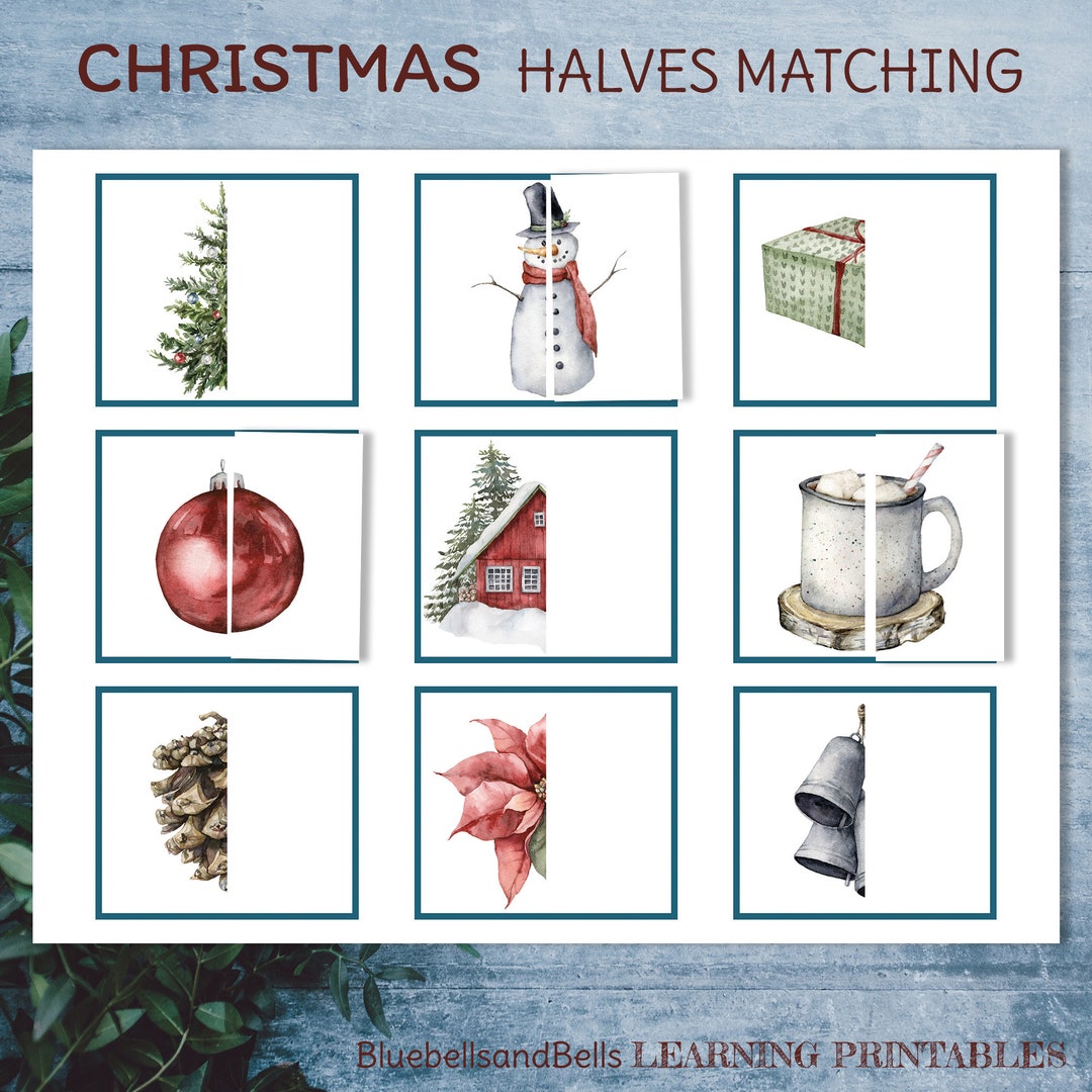 Christmas Toddler Printable Puzzle Halves Matching. Winter Montessori ...