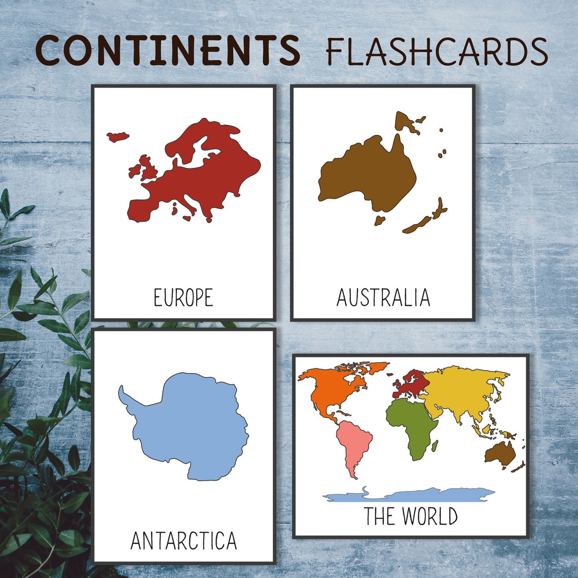 Continents Flash Cards and World Map. Montessori Printable for - Etsy ...