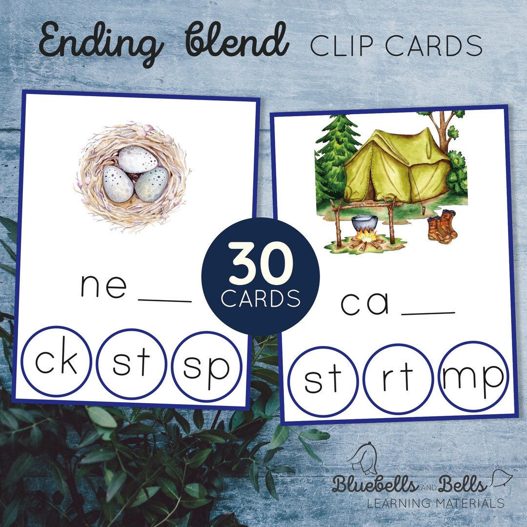 Ending Blend Clip Cards. Montessori Blue Series Consonant Blends. - Etsy