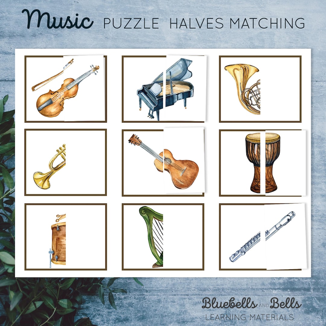 Toddler Montessori Puzzle Musical Instruments. Halves Matching ...