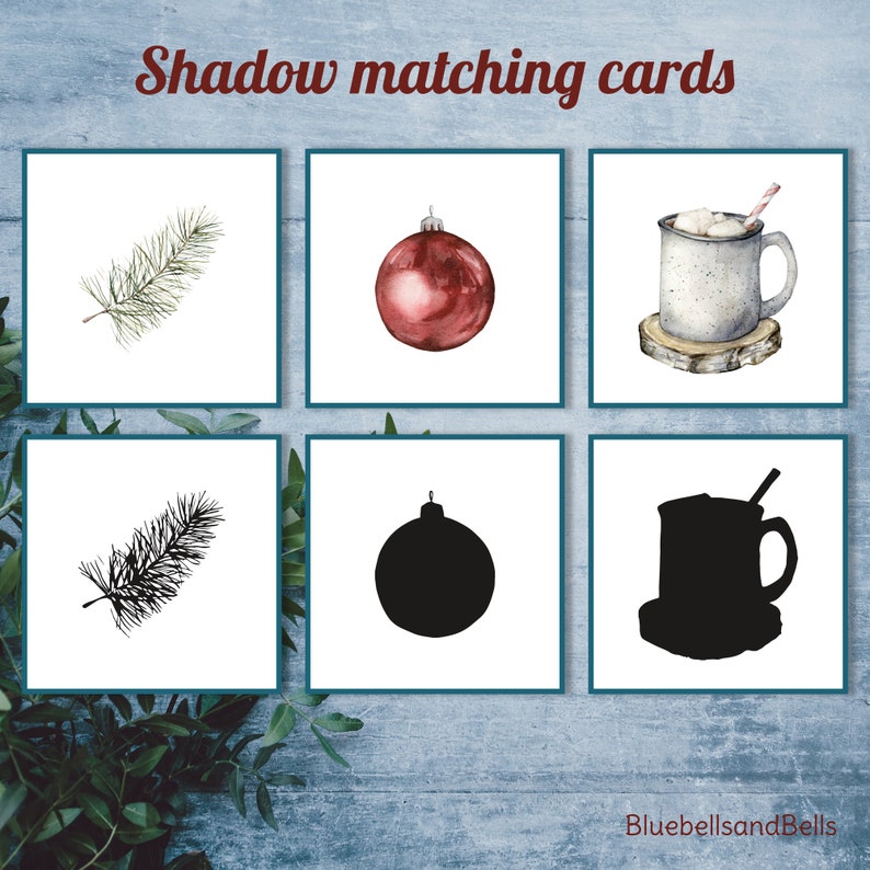 Montessori Printable Christmas Shadow Matching Cards. Winter | Etsy