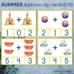 Montessori Summer Printable Addition Clip Cards. Preschool and ...