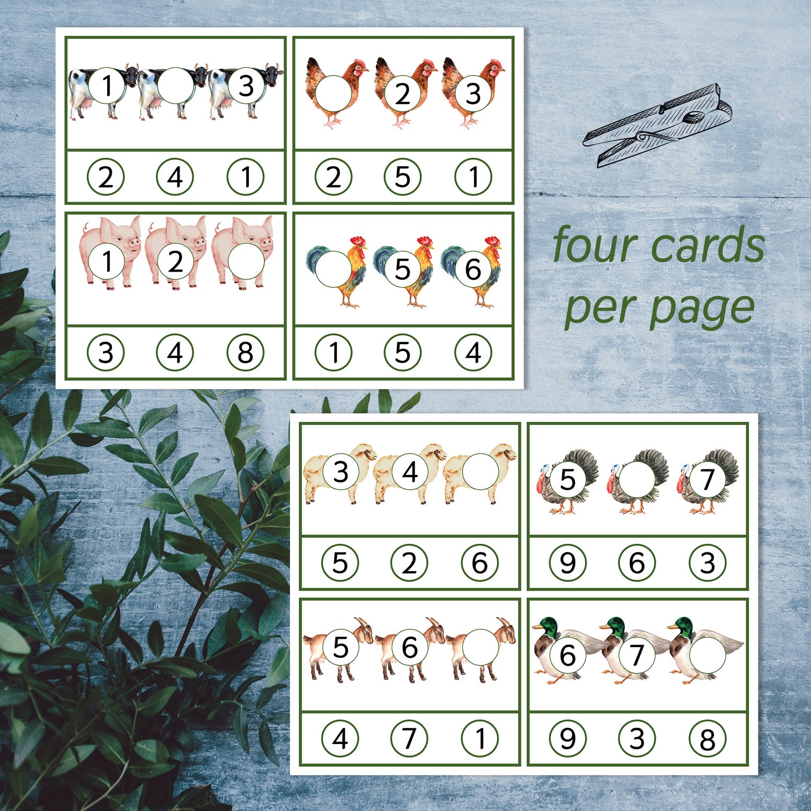 Farm Animal Number Sequence Clip Cards 1-10. Before Between - Etsy