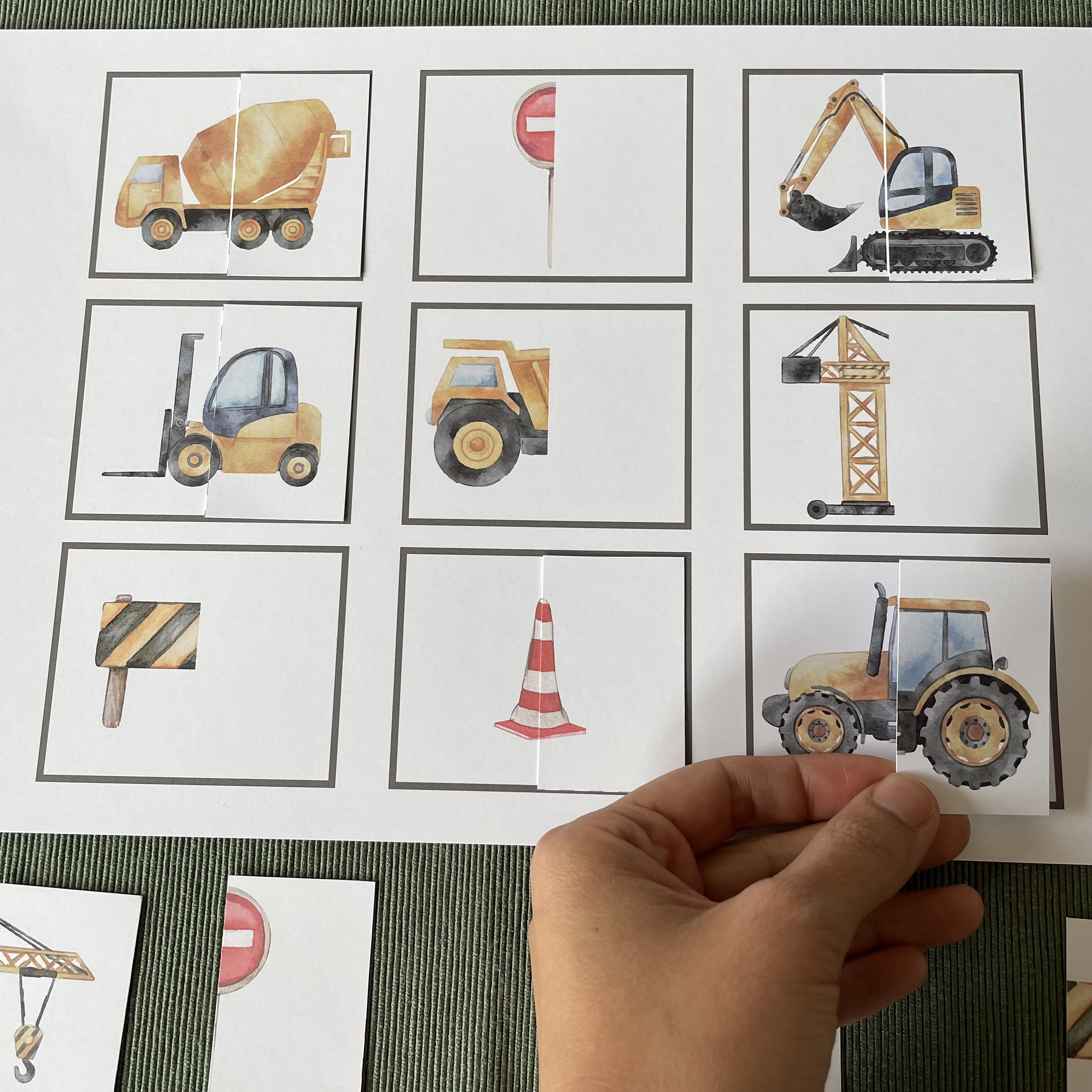 Construction Puzzle Printable. Vehicles Halves Matching Activity for ...