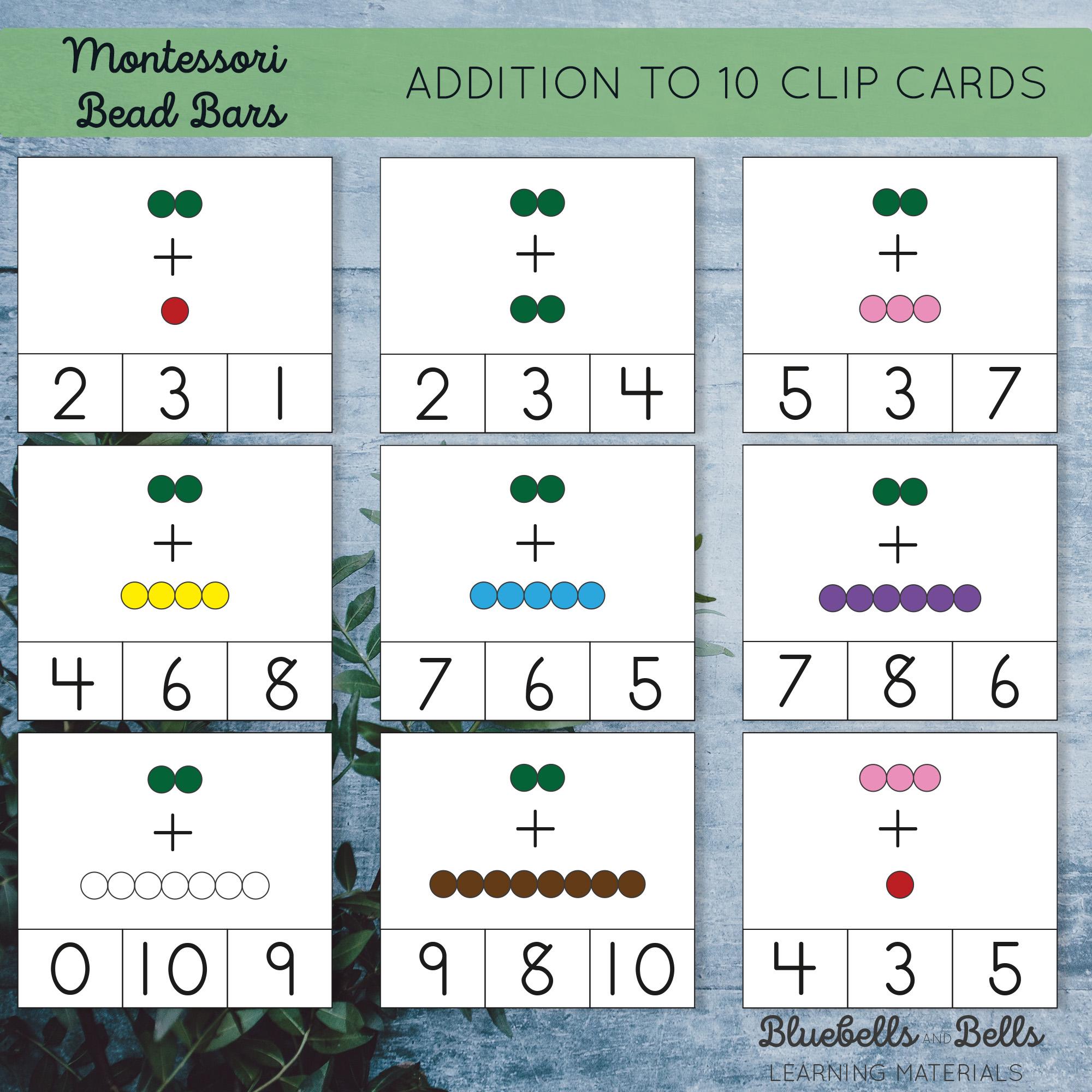 Montessori Addition Colored Beads Clip Cards. Montessori Printable Math ...