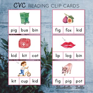 Montessori Printable Reading Clip Cards. Pink Series CVC Word Reading ...