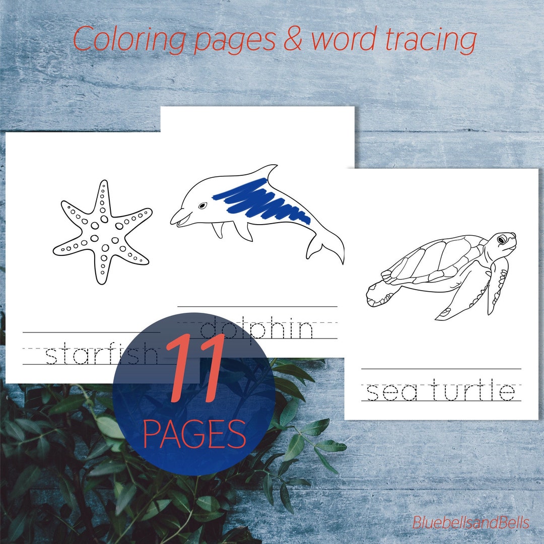 Ocean Kids Coloring Pages. Word Tracing Worksheets. Preschool and ...