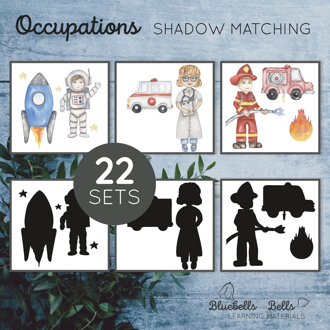 Occupations Cards Shadow Matching. Montessori Toddler Printable Busy ...