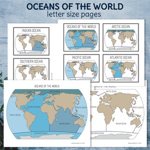 Oceans of the World Cards and Map. Geography Montessori Printable ...