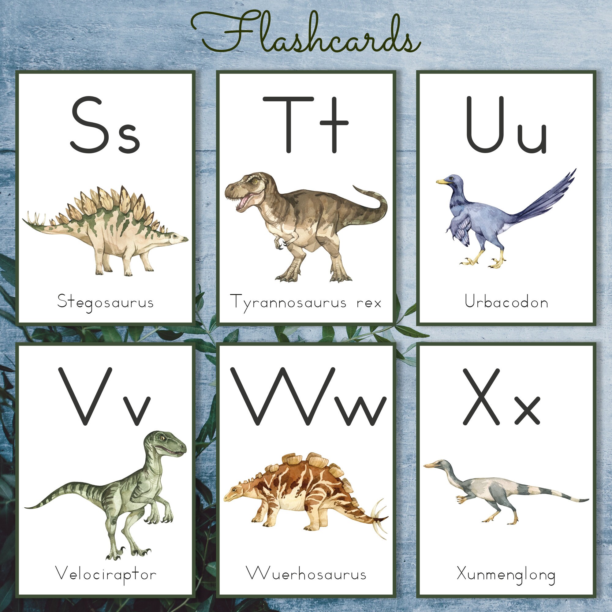 Dinosaur Alphabet Flashcards. Watercolor Letter Cards. Kids - Etsy ...