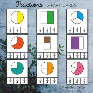 Fractions Preschool and Kindergarten Activities 1-6. Montessori 3-part ...