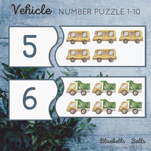 Vehicle Number Matching Printable Puzzle. Transport Counting Activity ...