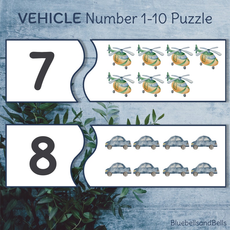 Vehicle Number Matching Printable Puzzle. Transport Counting - Etsy