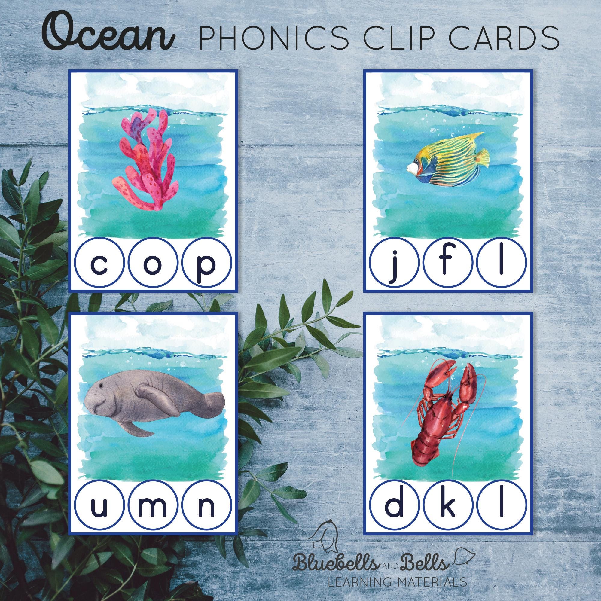 Ocean Animal Printable Phonics Clip Cards. Beginning Sound Activity ...