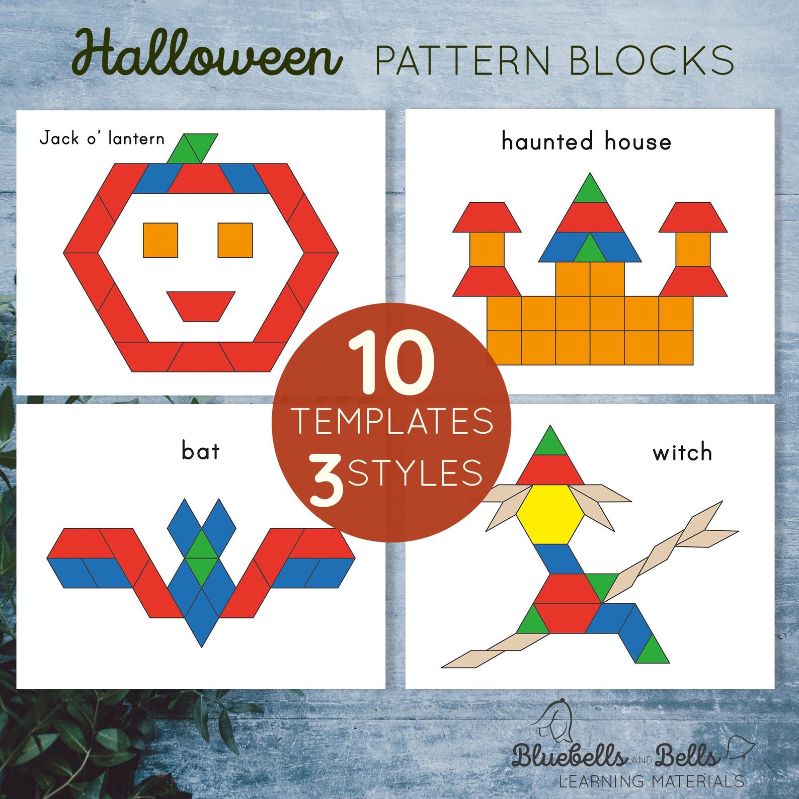 Halloween Pattern Blocks Templates. Preschool and Kindergarten Matching ...