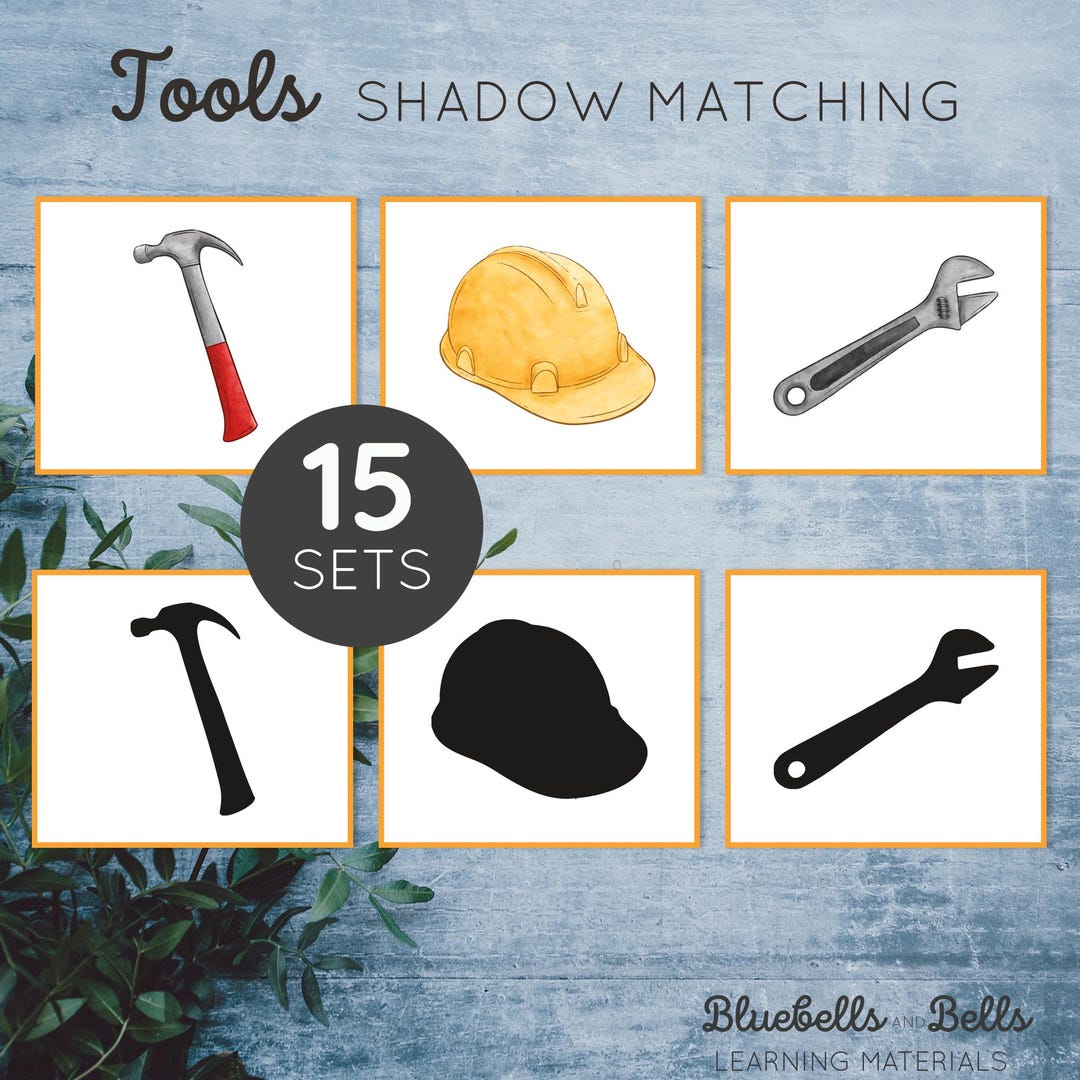Tools Shadow Matching Cards. Montessori Toddler Printable. Preschool ...