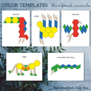 Rainforest Animals Pattern Blocks. Preschool Shape Matching Activity ...