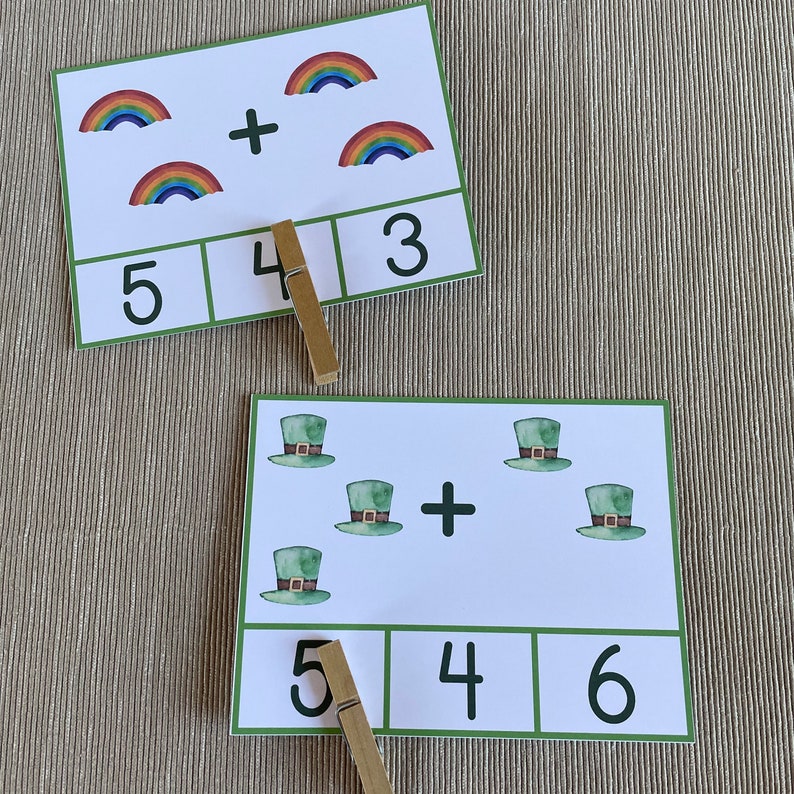 St. Patrick's Day Montessori Printable Clip Cards Addition 0-10 ...