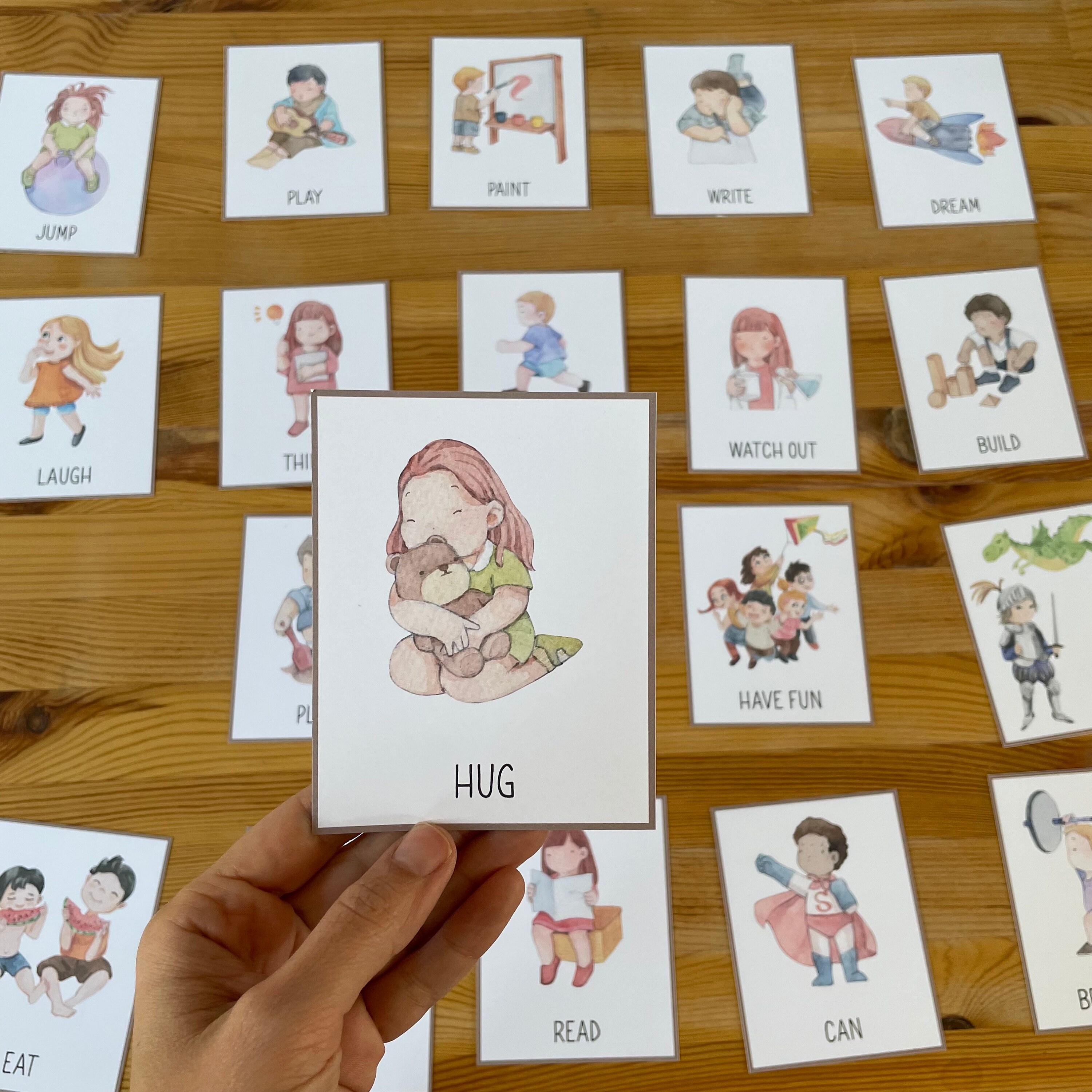 Verb Action Flash Cards. Vocabulary Printable Preschool and ...