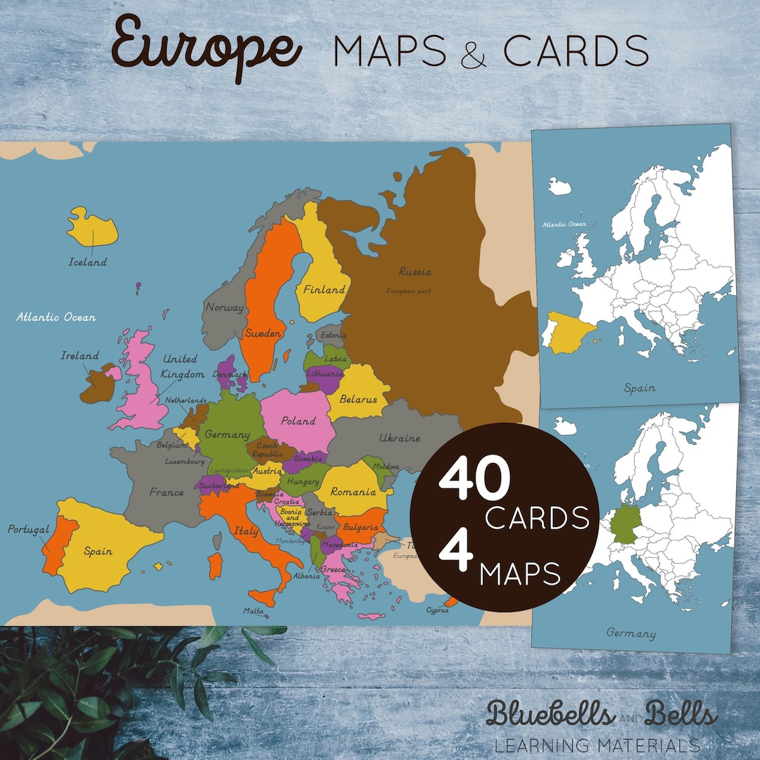 Montessori Europe Maps Country Cards. Continent Study Printable. - Etsy
