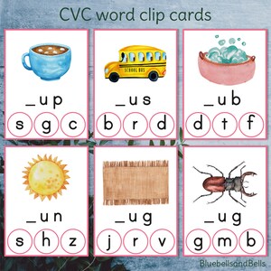 Phonics Printable CVC Word Clip Cards. Beginning Sound Printable ...