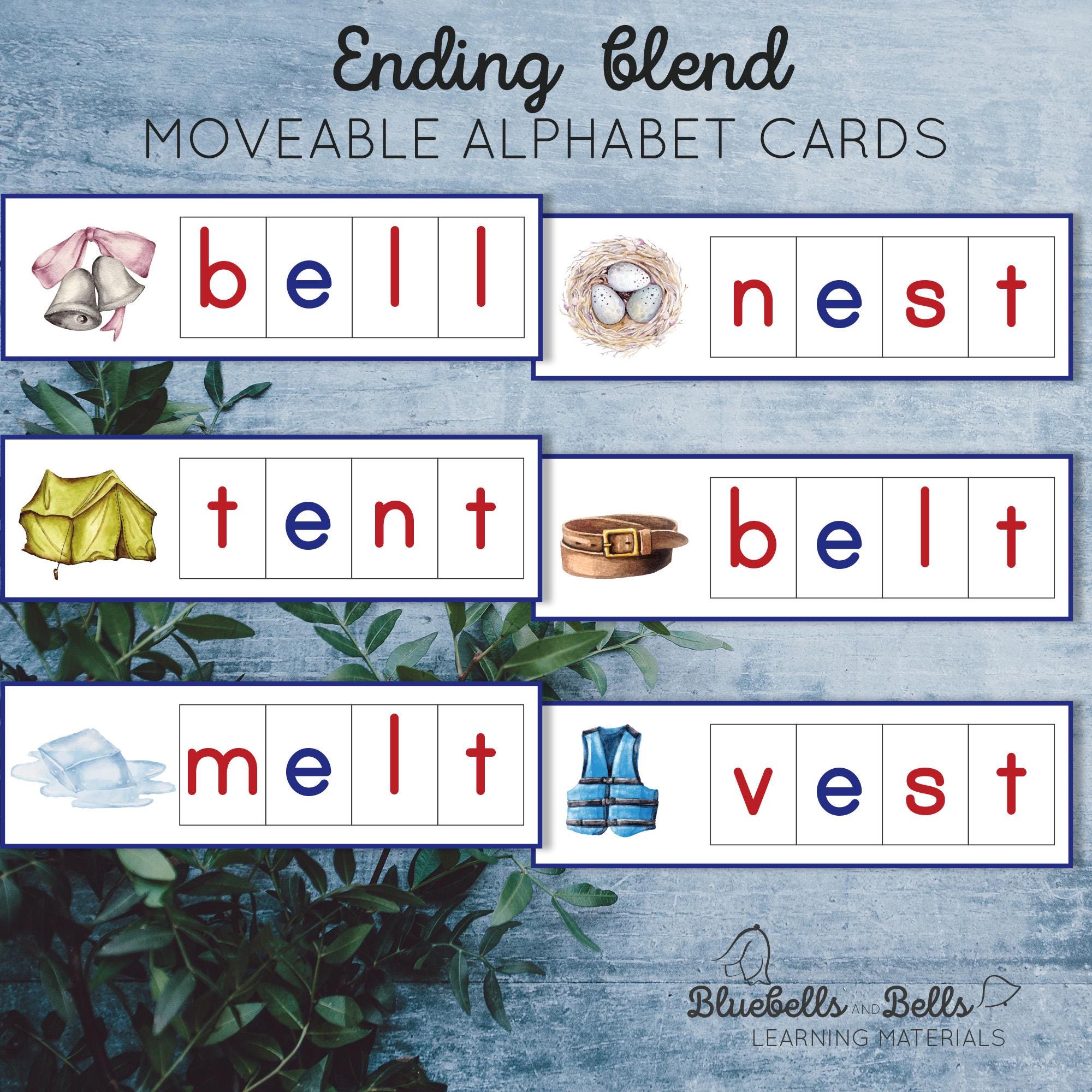 Montessori Moveable Alphabet Printable CVCC Words Cards for Letter ...