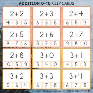 Addition Clip Cards 1-10. Simple Addition Printable for Kindergarten ...