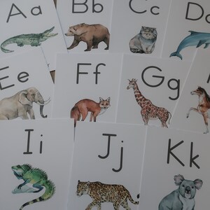 Animal Alphabet Cards. Watercolor Letter Flash Cards. Classroom ABC ...