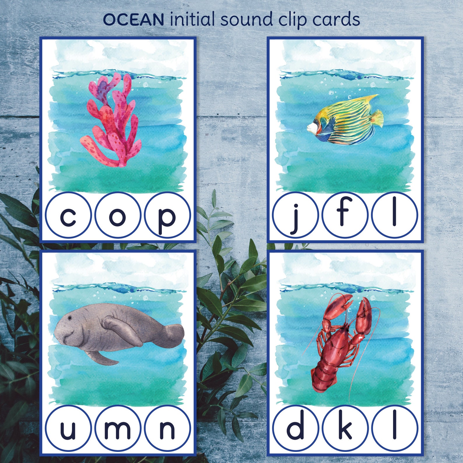 Ocean Animal Printable Phonics Clip Cards. Beginning Sound | Etsy