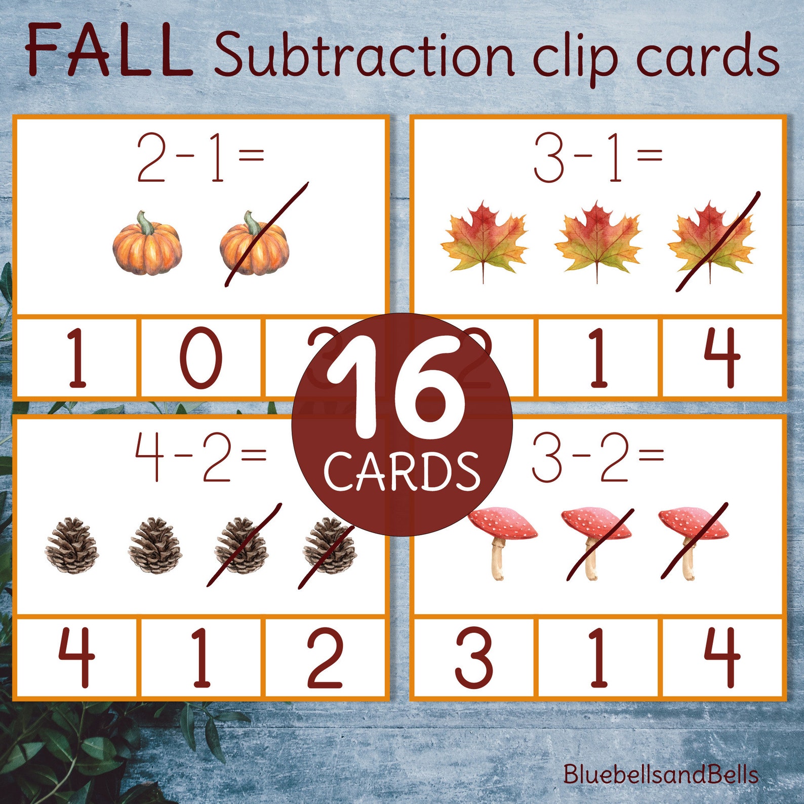 Fall Montessori Printable Subtraction Clip Cards 0-10. - Etsy