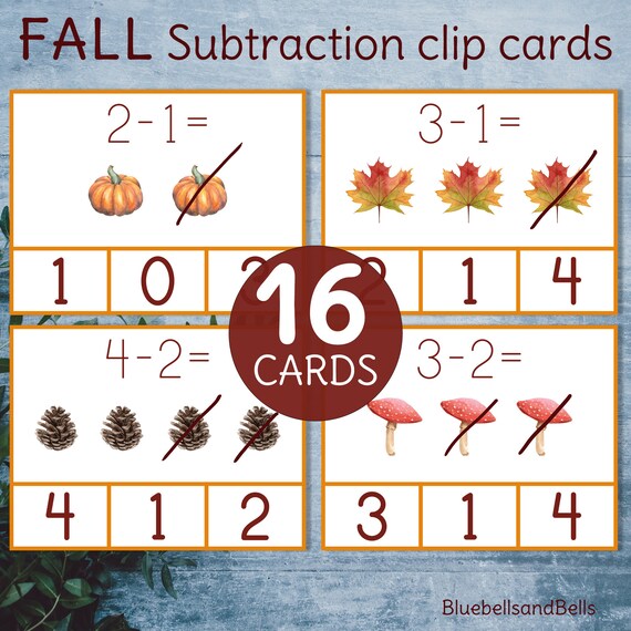 Fall Montessori Printable Subtraction Clip Cards 0-10. - Etsy