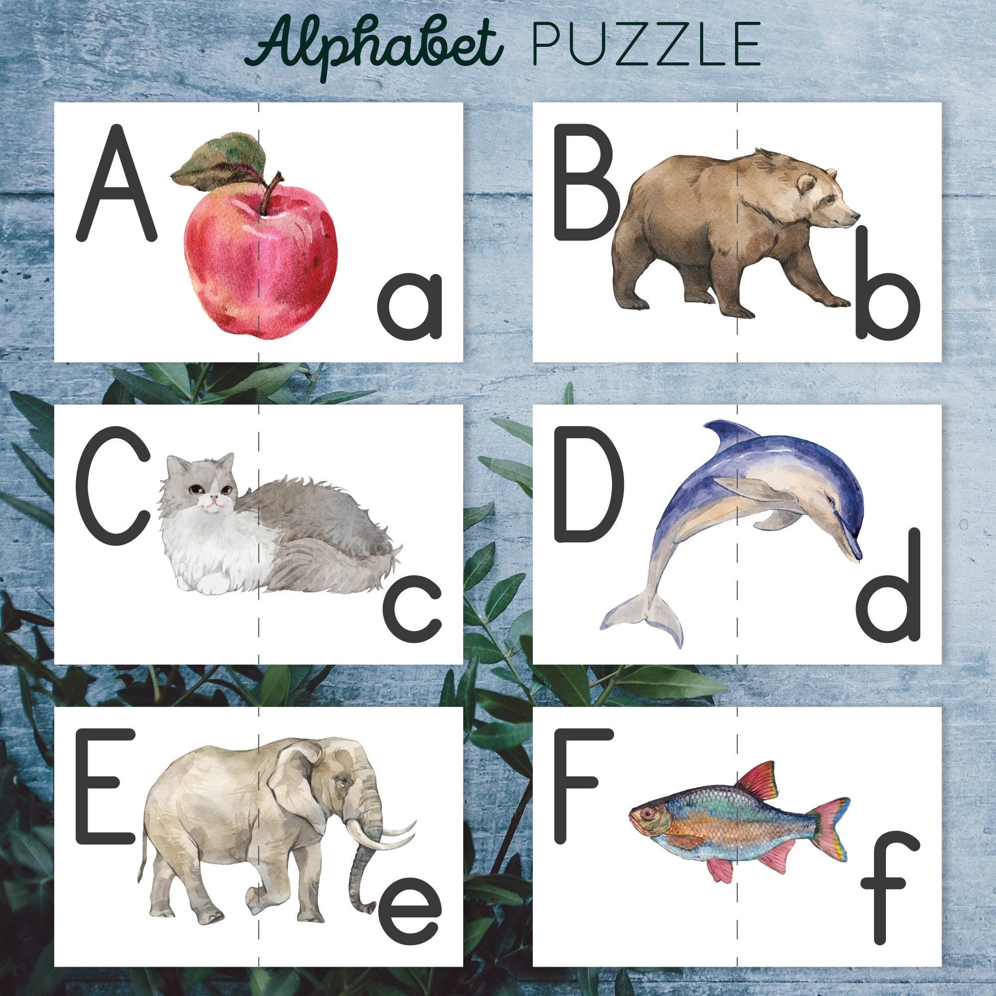 Printable Alphabet Puzzle. Toddler Watercolor Letter Cards. - Etsy