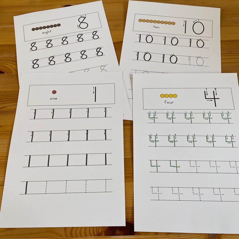 Montessori Bead Stair Number Tracing Worksheets. Kindergarten - Etsy