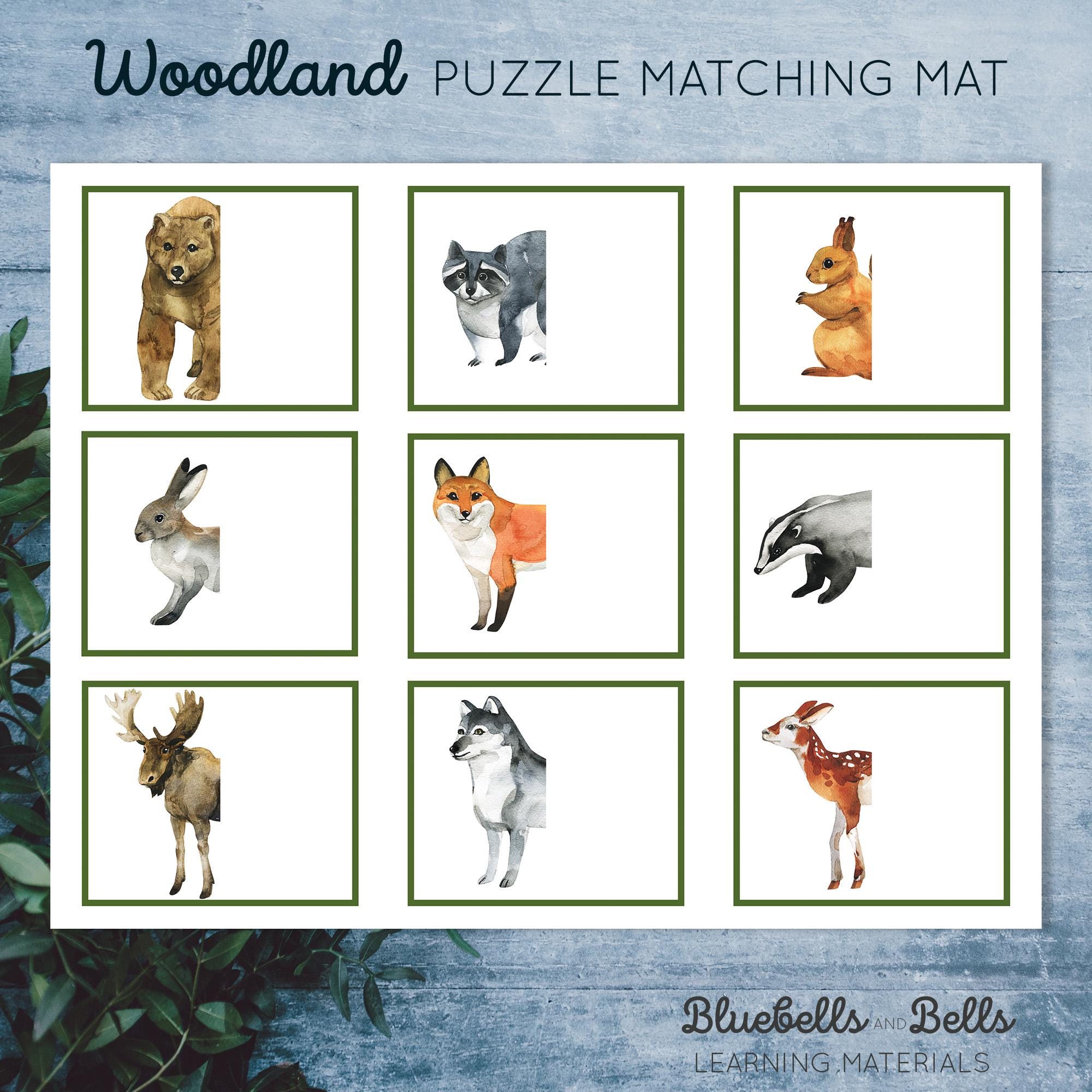 Woodland Animals Puzzle Printable. Montessori Halves Matching Activity ...
