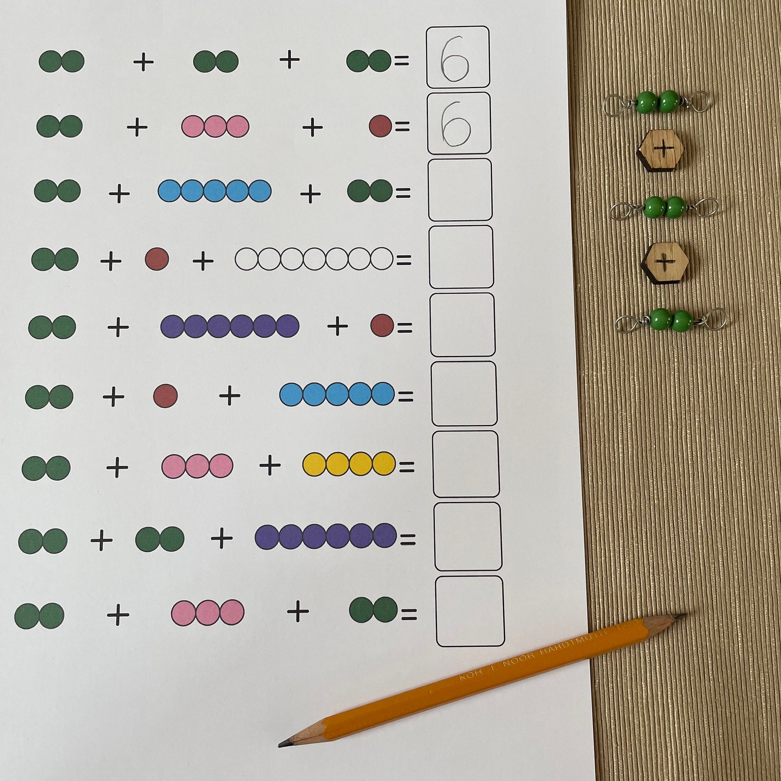 Montessori Bead Bars Addition Worksheets 3 Addends. Montessori ...