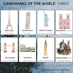 Landmarks of the World Flash Cards. Geography Kids Montessori Printable ...