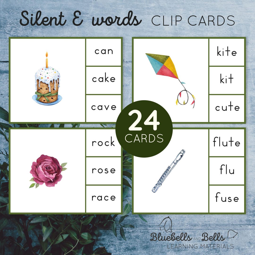 Magic E Clip Cards. Montessori Green Series Reading Printable. - Etsy