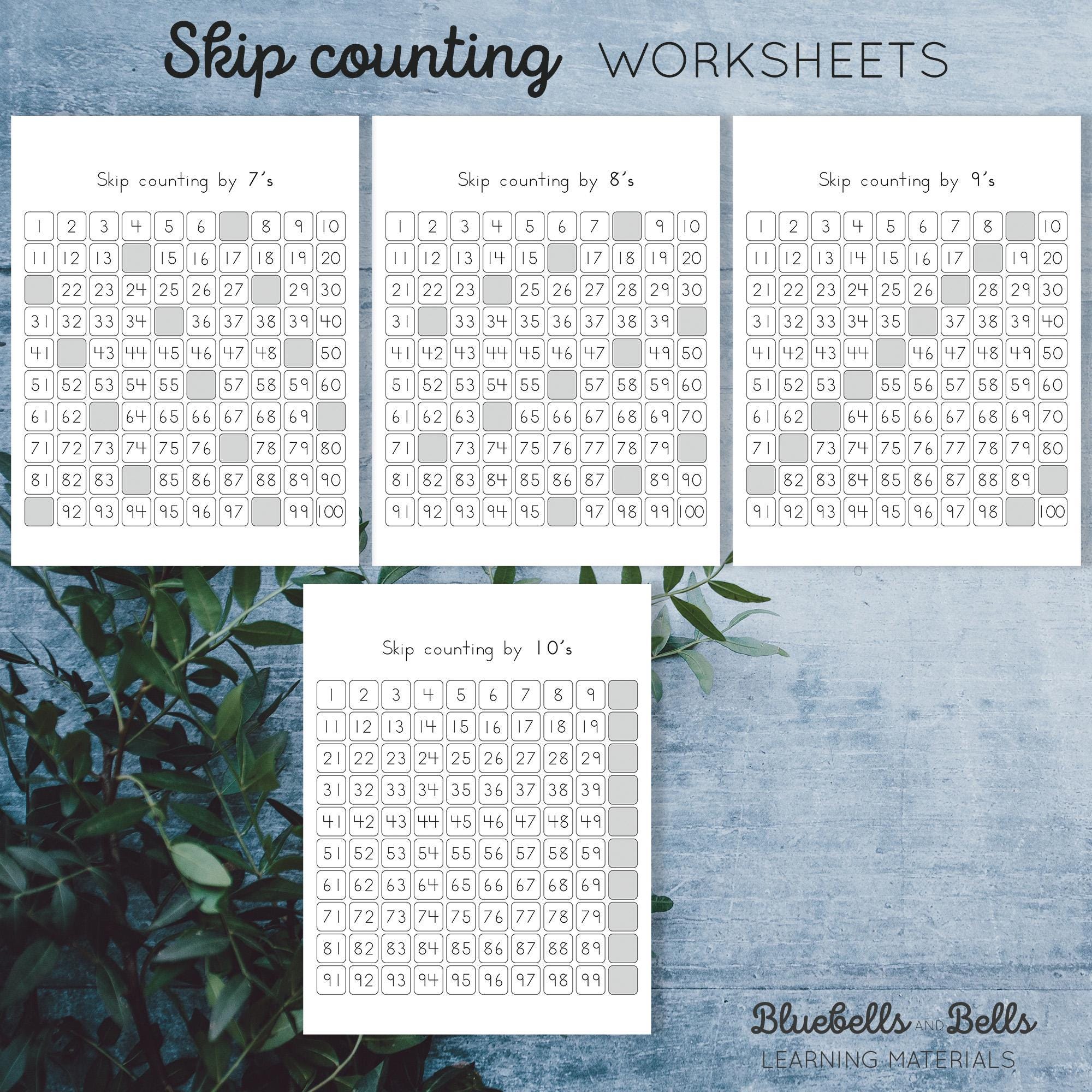 Skip Counting Charts and Worksheets. Kindergarten and 1st Grade Math ...