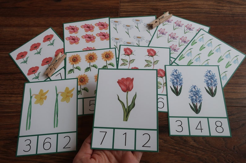 Flower Preschool Printable Count and Clip Cards 1-10. | Etsy