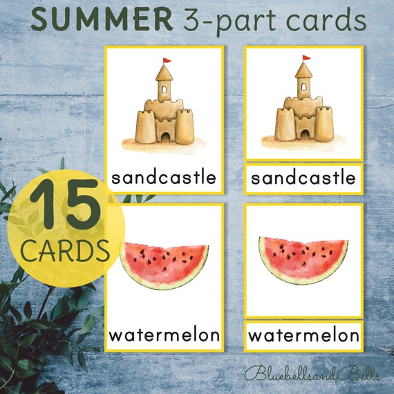 Summer Montessori Printable 3-part Cards. Summer Preschool and - Etsy