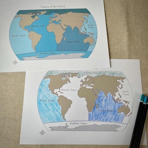 Oceans of the World Cards and Map. Geography Montessori Printable ...